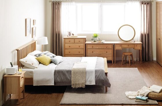 ikea modern double bed pine wood