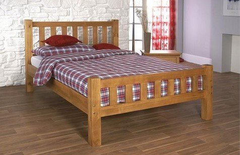 modern double bed pine wood