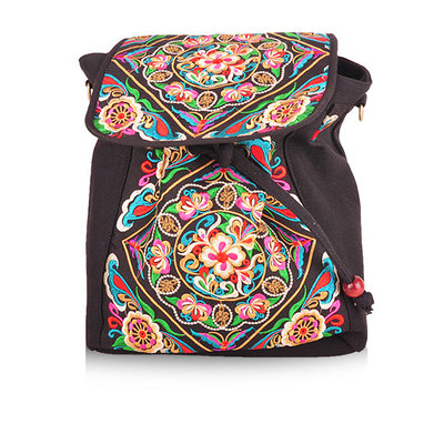 2016 new design peony flower colorful enthnic embroidery backpack form factory