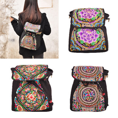 2016 new design peony flower colorful enthnic embroidery backpack form factory