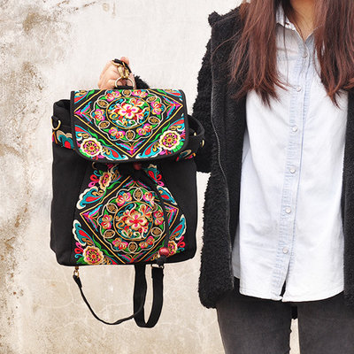 2016 new design peony flower colorful enthnic embroidery backpack form factory