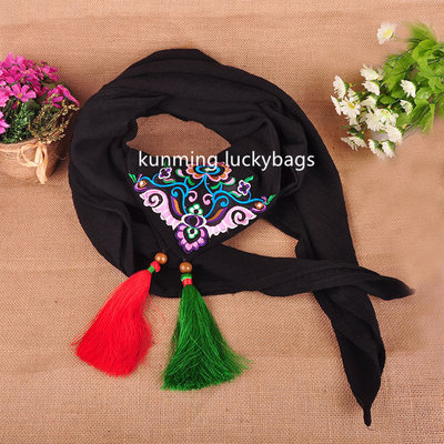 2016 pure color plain women muslim viscose hijab scarf national style scarf with red tassels