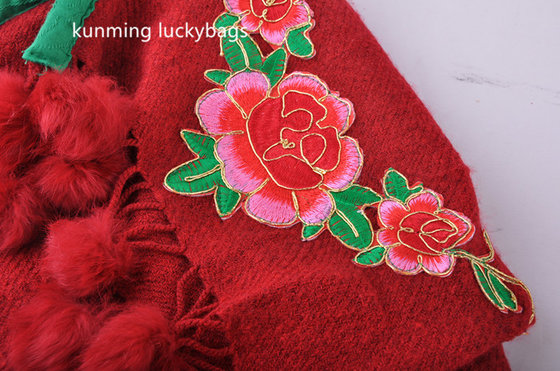 National wind hijab scarf with pompoms tassel fashion ladies' cotton winter scarf with embroidery
