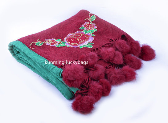 National wind hijab scarf with pompoms tassel fashion ladies' cotton winter scarf with embroidery