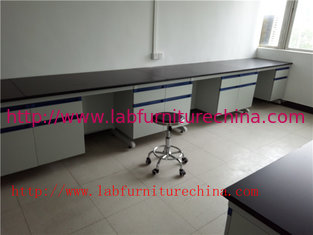 China 3750 mm  Wood Frame Blue /  White School Lab Workbench  with drawers furniture For Chemistry Laboratory supplier