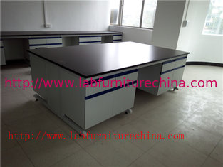 China 3750 mm  Wood Frame Blue /  White Science Lab Testing Tables Furniture For High School Lab supplier