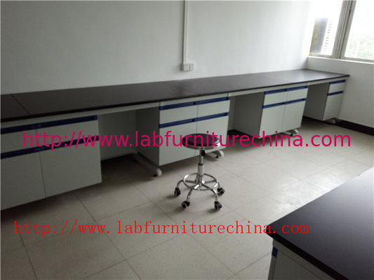 3750 mm  Wood Frame Blue /  White School Lab Workbench  with drawers furniture For Chemistry Laboratory supplier