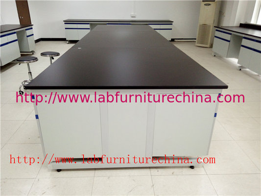 3750 mm  Wood Frame Blue /  White School Lab Workbench  with drawers furniture For Chemistry Laboratory supplier