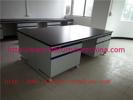 3750 mm  Wood Frame Blue /  White Science Lab Testing Tables Furniture For High School Lab supplier