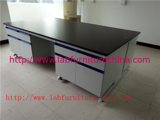 3750 mm  Wood Frame Blue /  White Science Lab Testing Tables Furniture For High School Lab supplier
