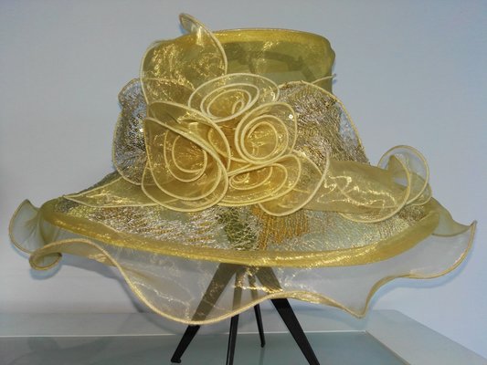 Beading Lace Covered Women Packable Organza Hat with Overlocked Flower for Special Occasion