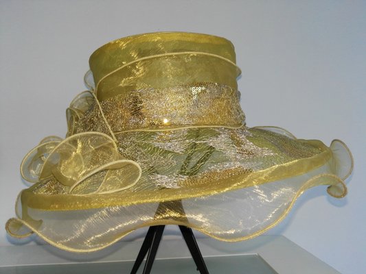 Beading Lace Covered Women Packable Organza Hat with Overlocked Flower for Special Occasion
