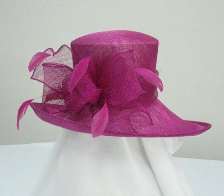 Fuchsia Wedding Sinamay Ladies Hats 2 Layers With Sinamay Bow Trims