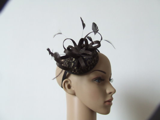 Lace Covered Sinamay Fascinator Hats Elegant with Beauty Ribbon
