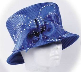 Blue Pretty Ladies’ Church Hats With Stunning Diamond Chain , Women Church Hat