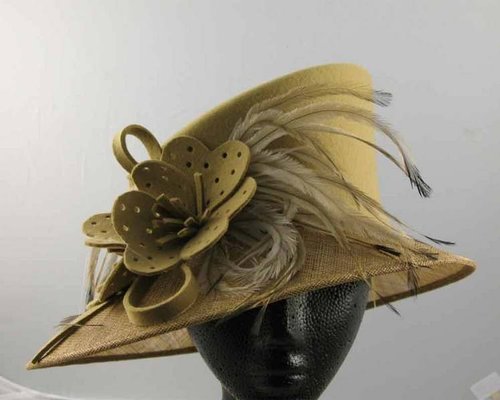 100% Fashion Ladies’ Wool Felt Hats Crown with Sinamay Flower and Feathers for Carnival