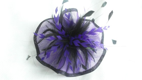 Purple Elegant Ladies Fascinator Hats With Peacock Feather , Sinamay Round Piece Rose