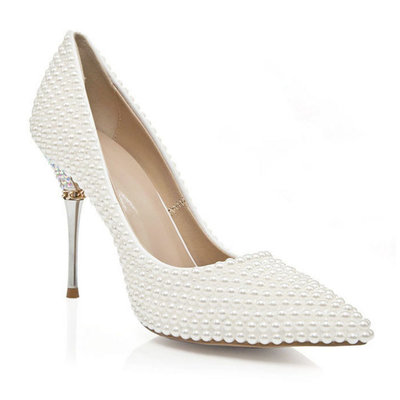 High Heels Bridal Gown Accessories Wedding Shoes For Bride Pearl Bridal Peep Toe