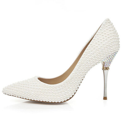 High Heels Bridal Gown Accessories Wedding Shoes For Bride Pearl Bridal Peep Toe