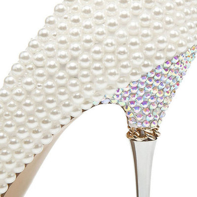 High Heels Bridal Gown Accessories Wedding Shoes For Bride Pearl Bridal Peep Toe
