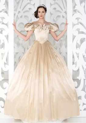Modern Off Shoulder Ball Gown Style Wedding Dresses With Long Tail Capped Sleeve