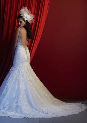 Embroidery Bride Mermaid Tail Wedding Dress With Long Train Customized Size