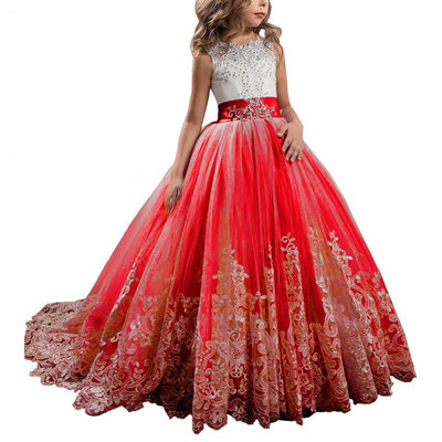 Full Length Tulle Sparkly Flower Girl Dresses Beaded Embroidered Technics
