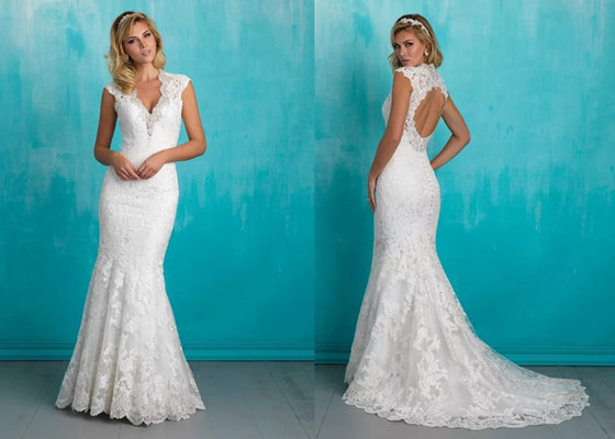 Classic Short White Sheath Wedding Dress , Romantic Sheath Mermaid Wedding Dresses