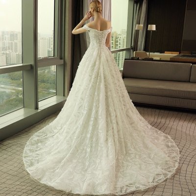 Shoulder Length Trailing Court Wedding Clothes For Women , Fashion Feather V Collar