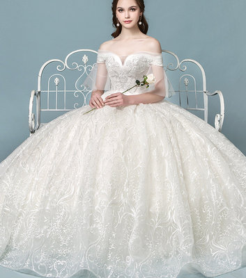 Lace Champagne Shoulder Princess Ball Gown Wedding Dresses For Wedding Bride