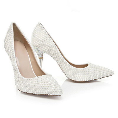 Accesorios del vestido nupcial de los tacones altos que se casan los zapatos para el peep toe nupcial de la perla de la novia