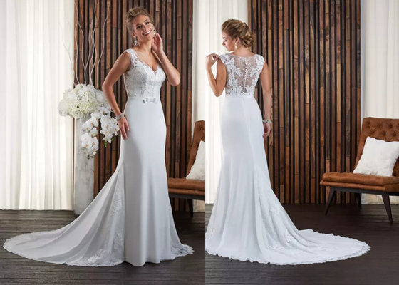 Vestido de boda blanco atractivo de la envoltura del cordón, vestido de boda clásico de la envoltura del amor