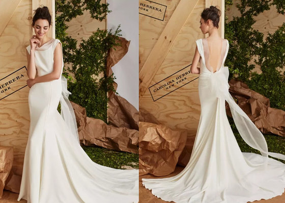 Vestido de boda muy escotado por detrás magnífico de la columna de la envoltura con la versión aumentada del estilo