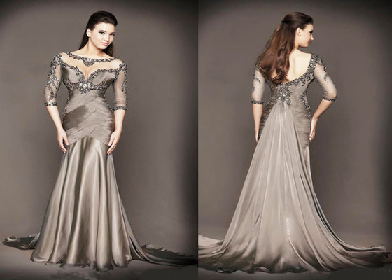 Vestidos de la mamá de la novia de la playa de la sirena para los vestidos de noche acanalados 3/4 manga