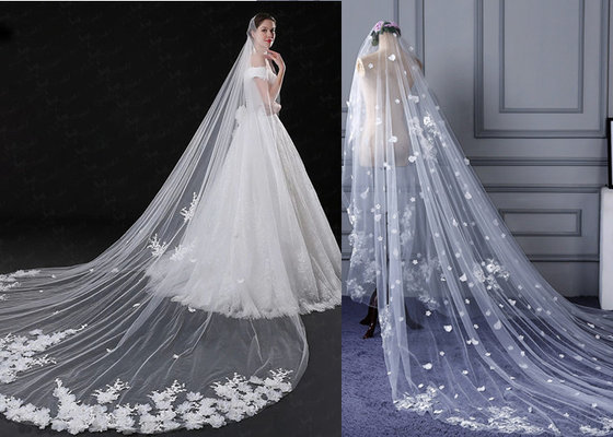 Accesorios principales del vestido nupcial del velo de novia del cordón 3 metros de una capa larga