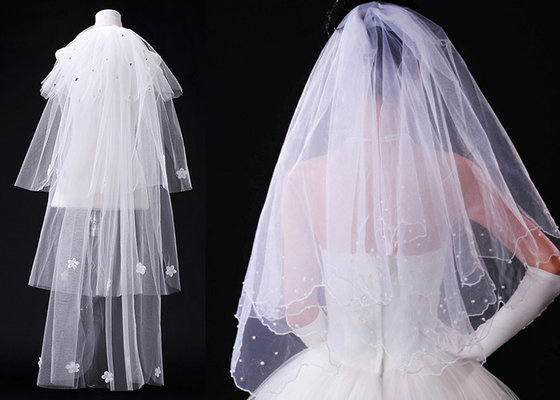 El velo/la ropa de la longitud de la catedral del hilo del algodón Appliques los velos de novia de marfil