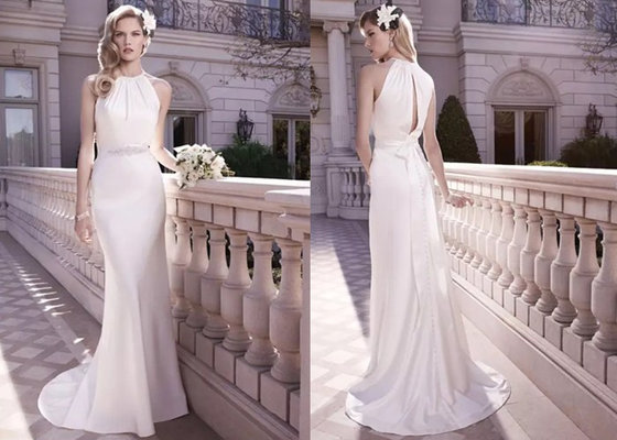 Vestido de boda de moda de la columna de la envoltura del satén para la novia y la mujer delgadas