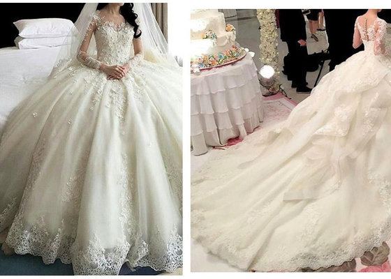 La ropa de la boda de la novia de la moda, largo de hombros del cordón envuelve los vestidos de boda para mujer