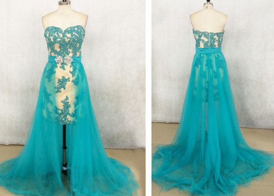 Applizierte wulstige Tulle-Schatz-Spalte gepaßte Brautkleider, abnehmbare Abschlussball-Kleider