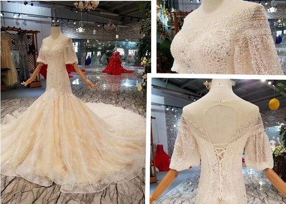 2018 vestidos de boda atractivos del ocio de la gota del clavo de la industria pesada de la espina de pescado en estilo europeo y americano