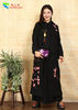 Black Cotton Embroidery Fabric Floral Print Coats