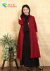 Long Red Turn - Down Collar Women Cotton Coat No Hooded For Autumn And Winter