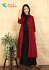 Long Red Turn - Down Collar Women Cotton Coat No Hooded For Autumn And Winter