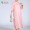 Summer Pink Cheongsam Dress Chinese Traditional Dress Qipao Flower Embroidered