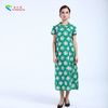 Green Sexy Women Floral Cheongsam Qipao Dress Cotton Blend Fabric For Party