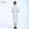 Adults Chinese White Cheongsam Dress Line Pattern With 100% Cotton Material