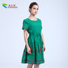 Short Sleeve Waist Green Ladies Cotton Dresses , Floral Cotton House Dresses