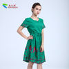Short Sleeve Waist Green Ladies Cotton Dresses , Floral Cotton House Dresses