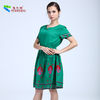 Short Sleeve Waist Green Ladies Cotton Dresses , Floral Cotton House Dresses