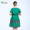 Short Sleeve Waist Green Ladies Cotton Dresses , Floral Cotton House Dresses